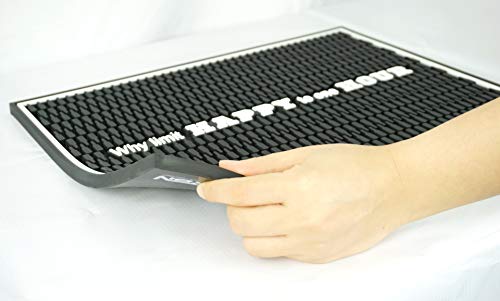 Premium Bar Mat - Non-Slip, Absorbent, and Multi-Purpose - Heavy Duty Commercial Grade Rubber - Dish Dry and Spill Mat for Kitchen or Cocktail Bar Countertops - Designed in USA - 16"x12"x0.4"-Black