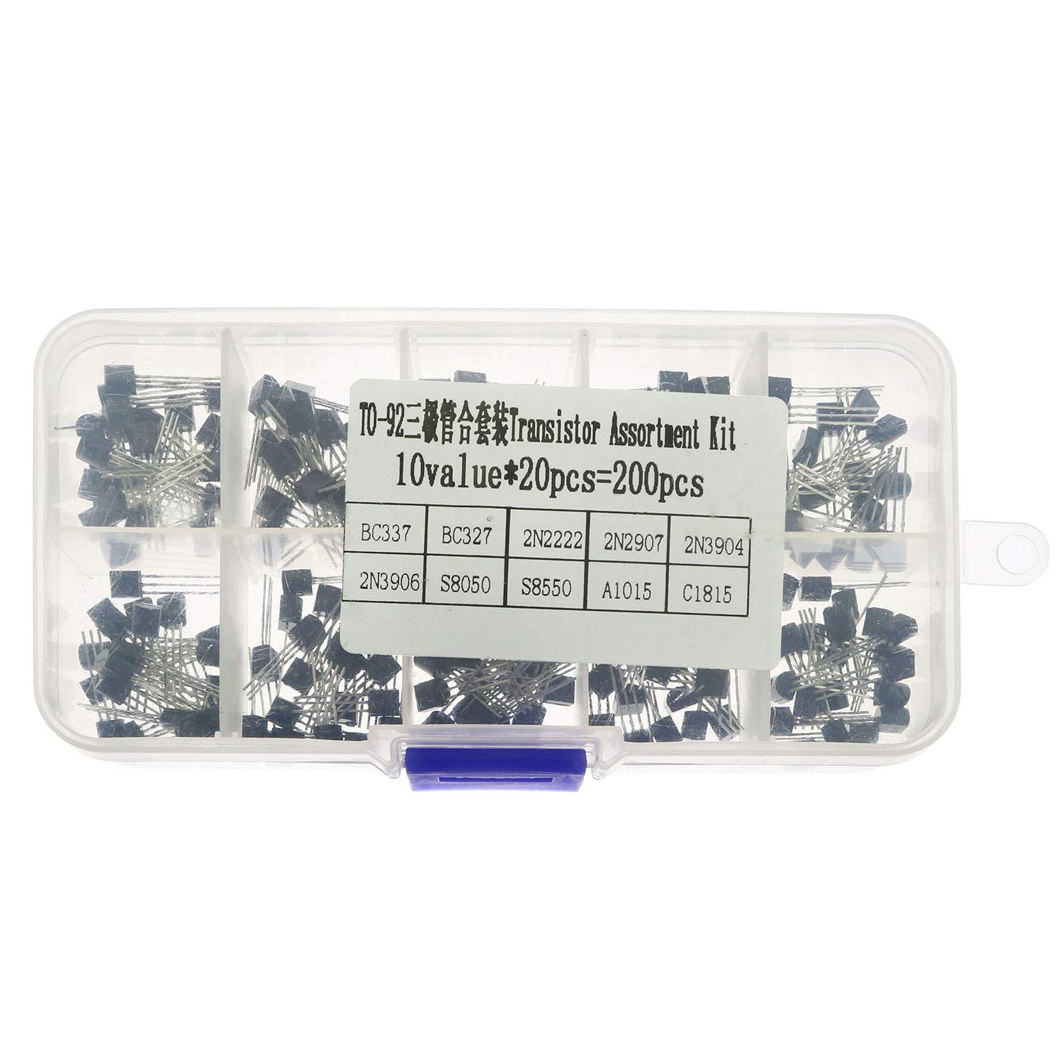 RLECS 200-Pack Transistor Assortment Set Kit BC337 BC327 2N2222 2N2907 2N3904 2N3906 S8050 S8550 A1015 C1815 Semiconductor Triode DIY Electronic Circuit Components 10 Values TO-92