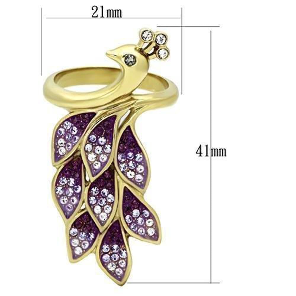 Womens Ring Gold Peacock Purple Stainless Steel Ring with Top Grade Crystal in Multi Color 7