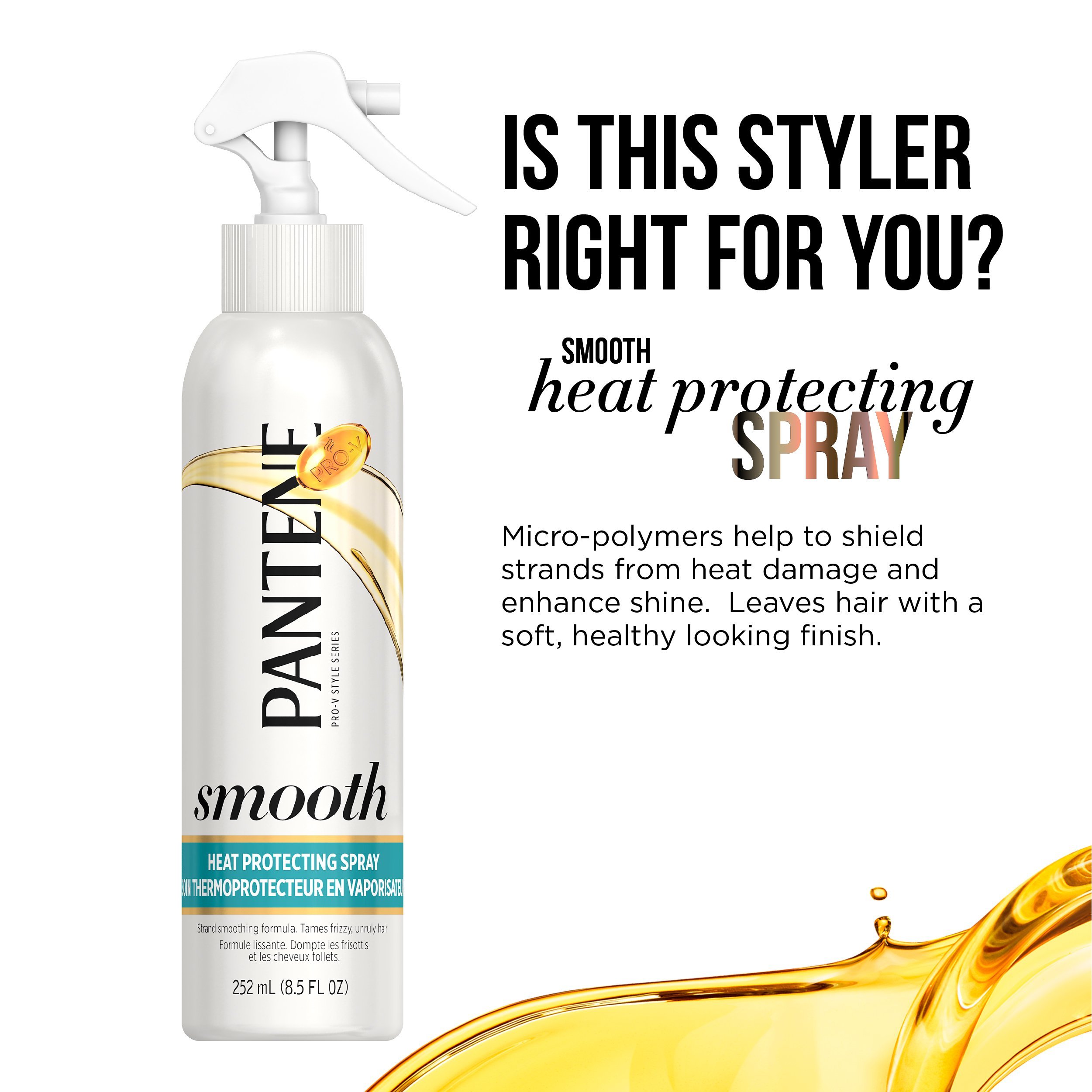 Pantene Smooth and Sleek Heat Protecting Spray for Hair, 8.5 Fluid Ounce