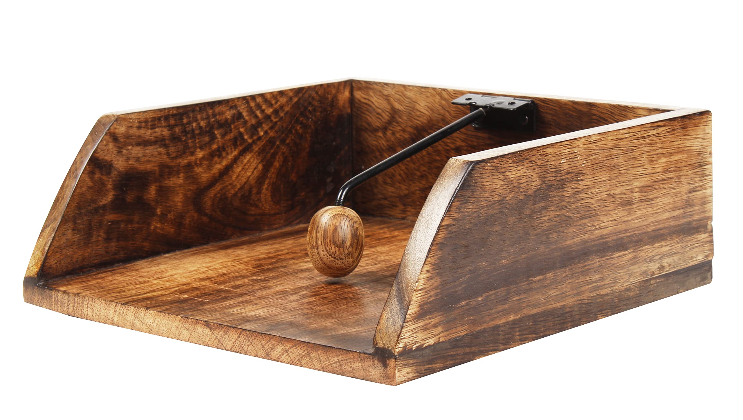Wooden Napkin Holder Flat Scroll Collection, Bar Napkin Holder for Tables, Tableware Tissue Holder, Farmhouse Napkin Dispenser, Kitchen Bathroom Bedroom Countertop | 8" X 8" X 2.8" (Borwn)