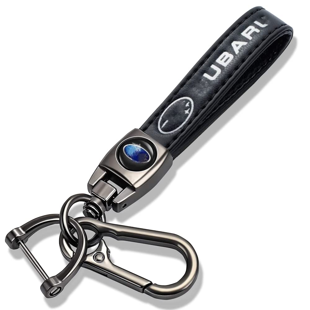 XinHongTu for Subaru Car Keychain,Genuine Leather Car Keyring with, Keychains for Subaru Key Ring Lanyard Accessories Black Key Chain Keyring