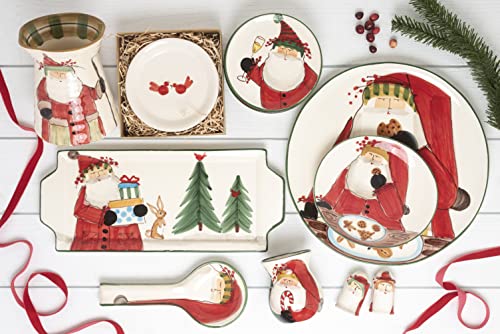 Vietri Old St. Nick Handled Rectangular Platter, Earthenware Steak Salad Dessert Snack Serving Plate