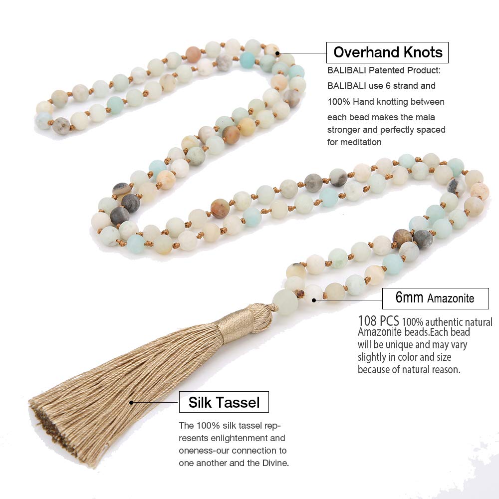 OAIITE 108 Natural Stone Beads Handmade Charm Personalized Stylish Beaded Tassel Necklace (B)