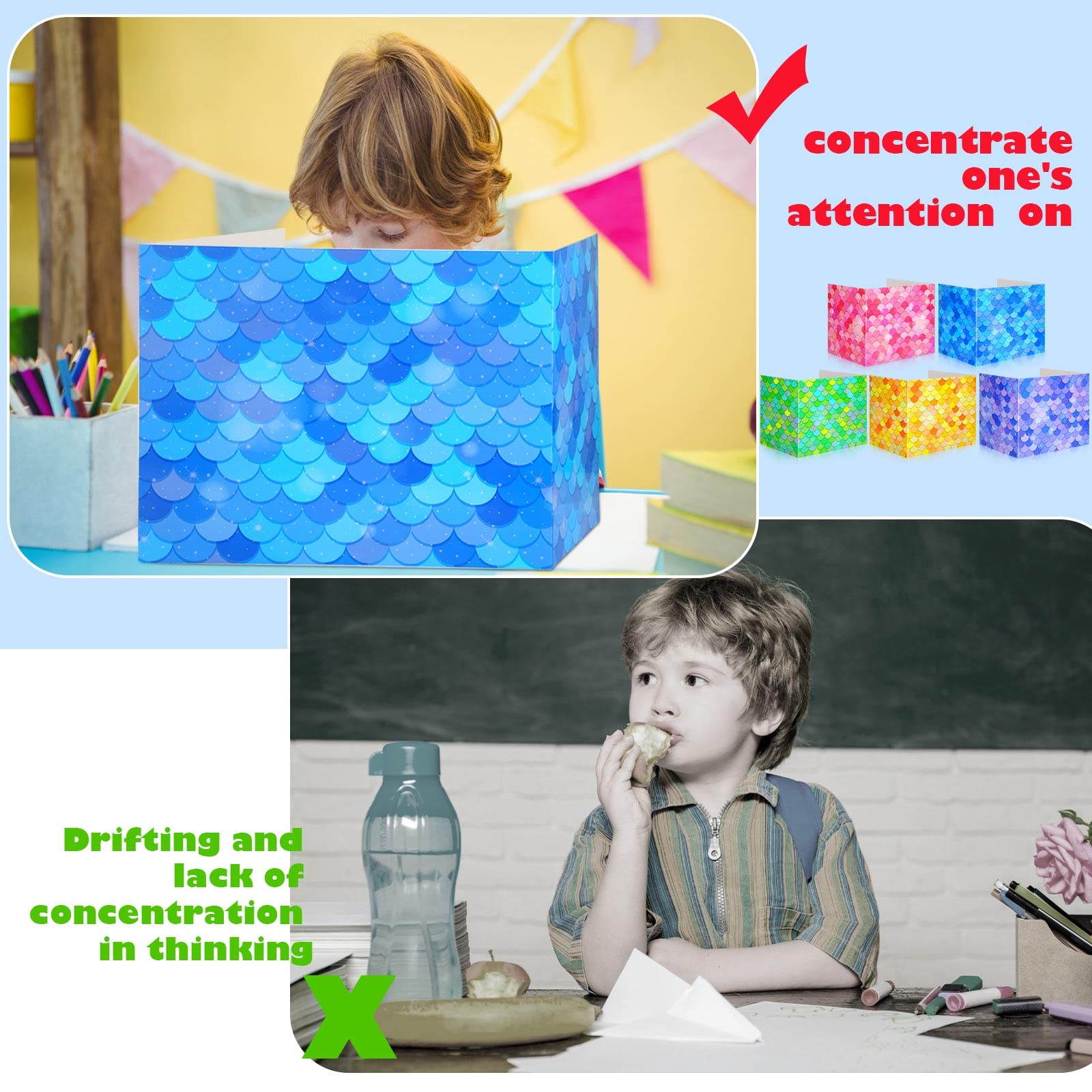 Seajan 50 Pieces Privacy Boards for Student Desk Dividers Privacy Folders Classroom School Privacy Cardboard Board with 50 Pieces Label, Reduce Distractions Keep Eyes from Wandering (Mermaid Style)