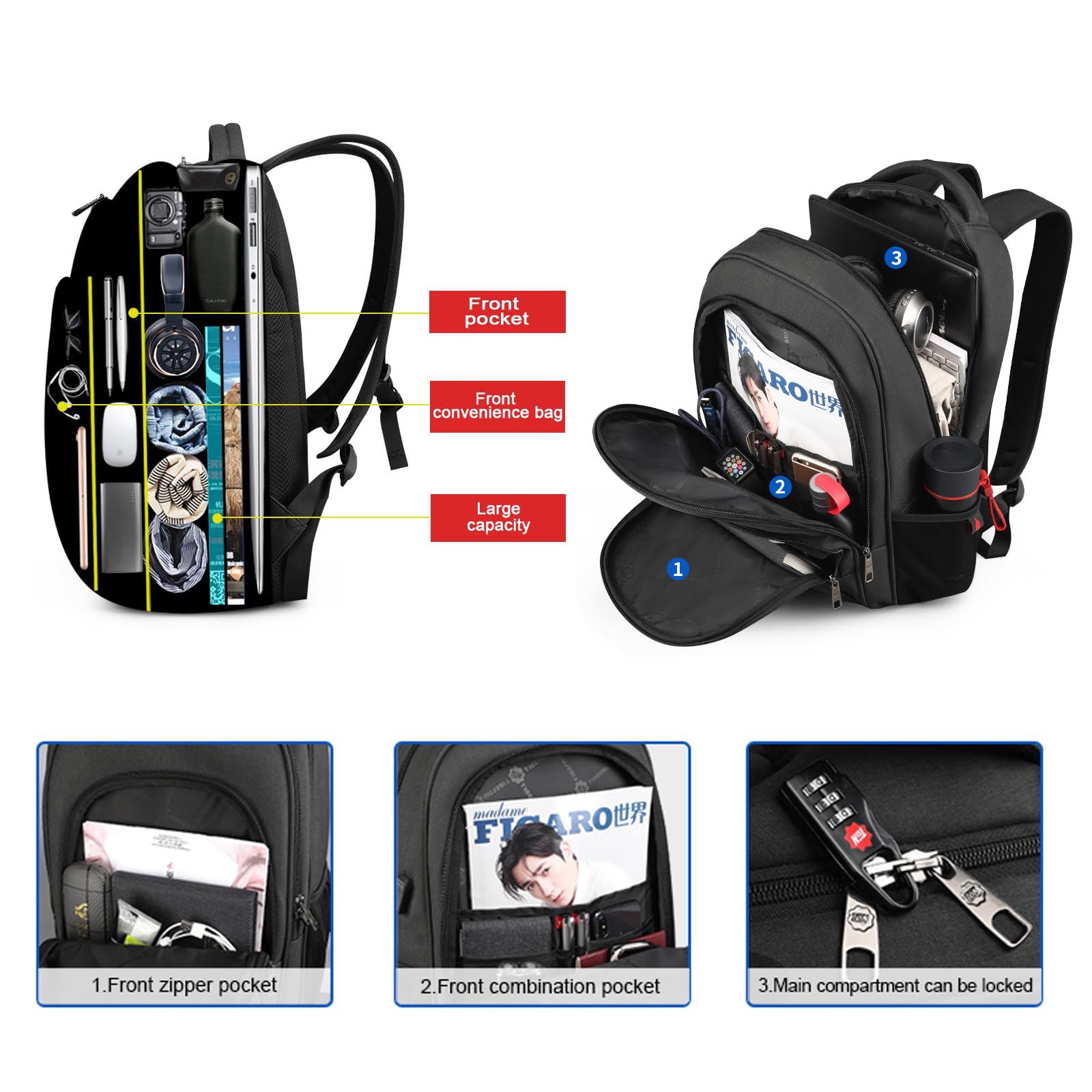 TIGERNU Laptop Backpack for Men Anti Theft Travel Backpacks Computer Work Backpack Fits 15.6 Inch Laptop (T-B007 Black)