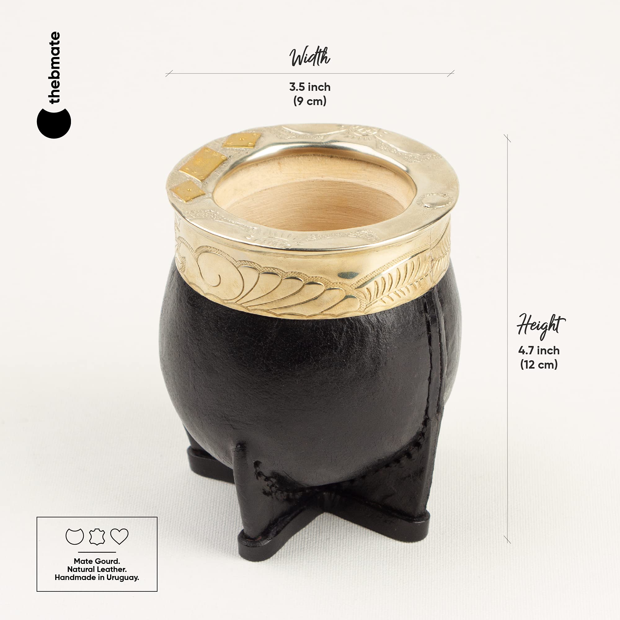 thebmate [Premium Yerba Mate Gourd Original Natural Calabash Teacup β Black Leather Wrapped Handmade in Uruguay - Mate Imperial