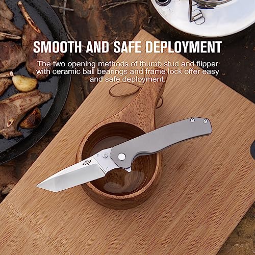OKNIFE Freeze 4 Ti Folding Knife, Replaceable Blade EDC Pocket Knife with 154CM Stainless Steel Point Blade Tanto Blade, TC4 Titanium Alloy Handle and Frame Lock for Camping, Hiking