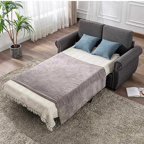 P PURLOVE Sleeper Sofa Bed, Pull Out Sofa Bed Loveseat Sleeper with Twin Size Memory Mattress, Modern Linen Couch Bed Chairs for Living Room, Bedroom and Small Space (Gray)