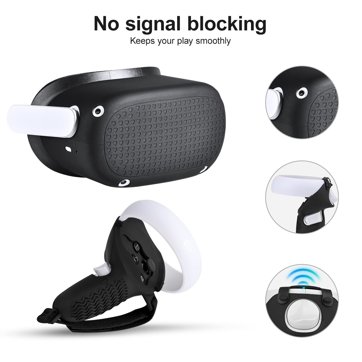 VR Silicone Cover Accessories for Quest 2, Silicone Face Cover, VR Shell Cover, Lens Protector, Cloth Eye Mask Cover, Touch Controller Grip Covers with Adjustable Strap, Protect Your Quest 2 in 1 Set