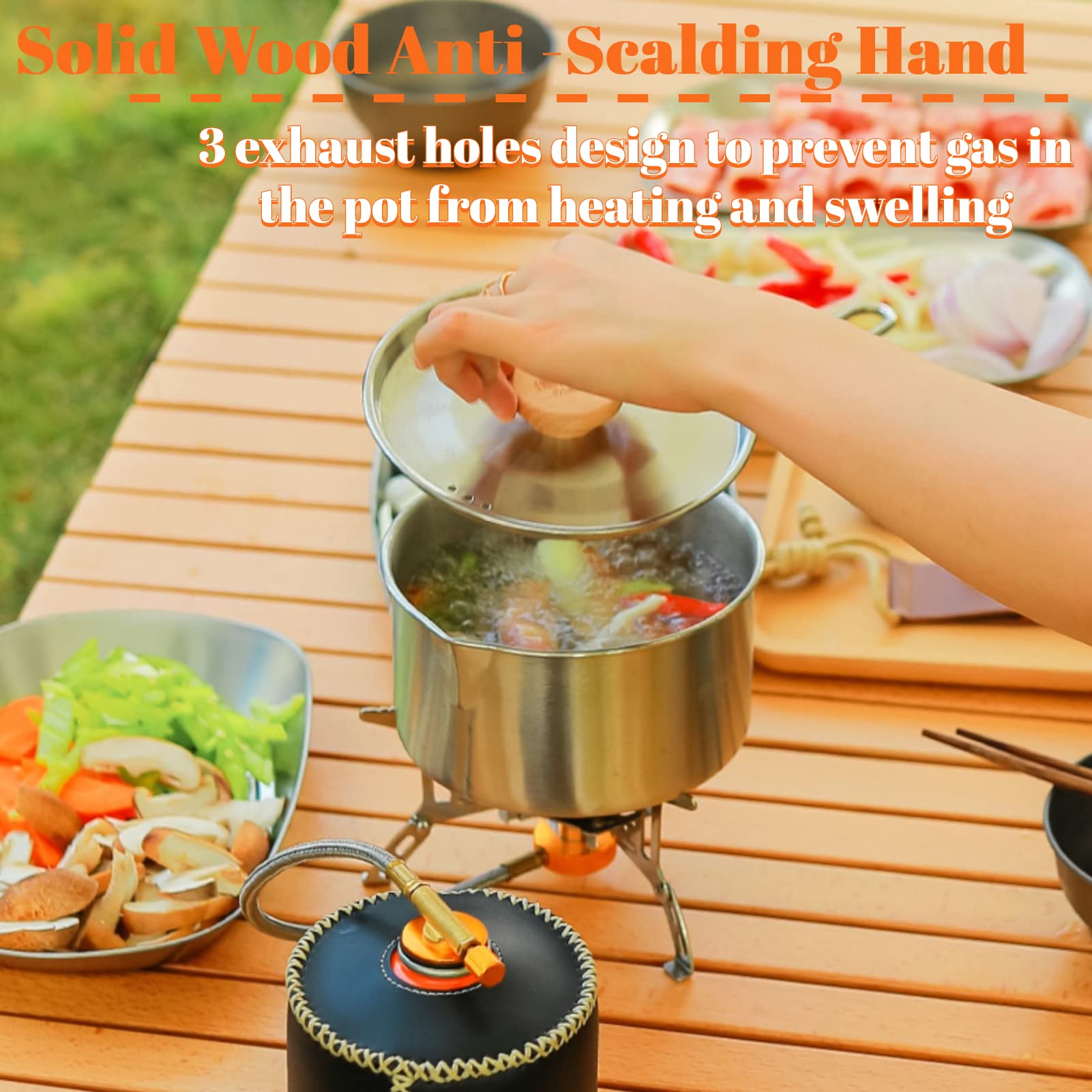Xiuganpo Camping Pot Cookware, Stainless Steel Lunch Container 1L Backpacking Picnic Cooking Bento Box with Foldable Handle Portable Open Fire Stockpot Kettle for Outdoor Hiking, default