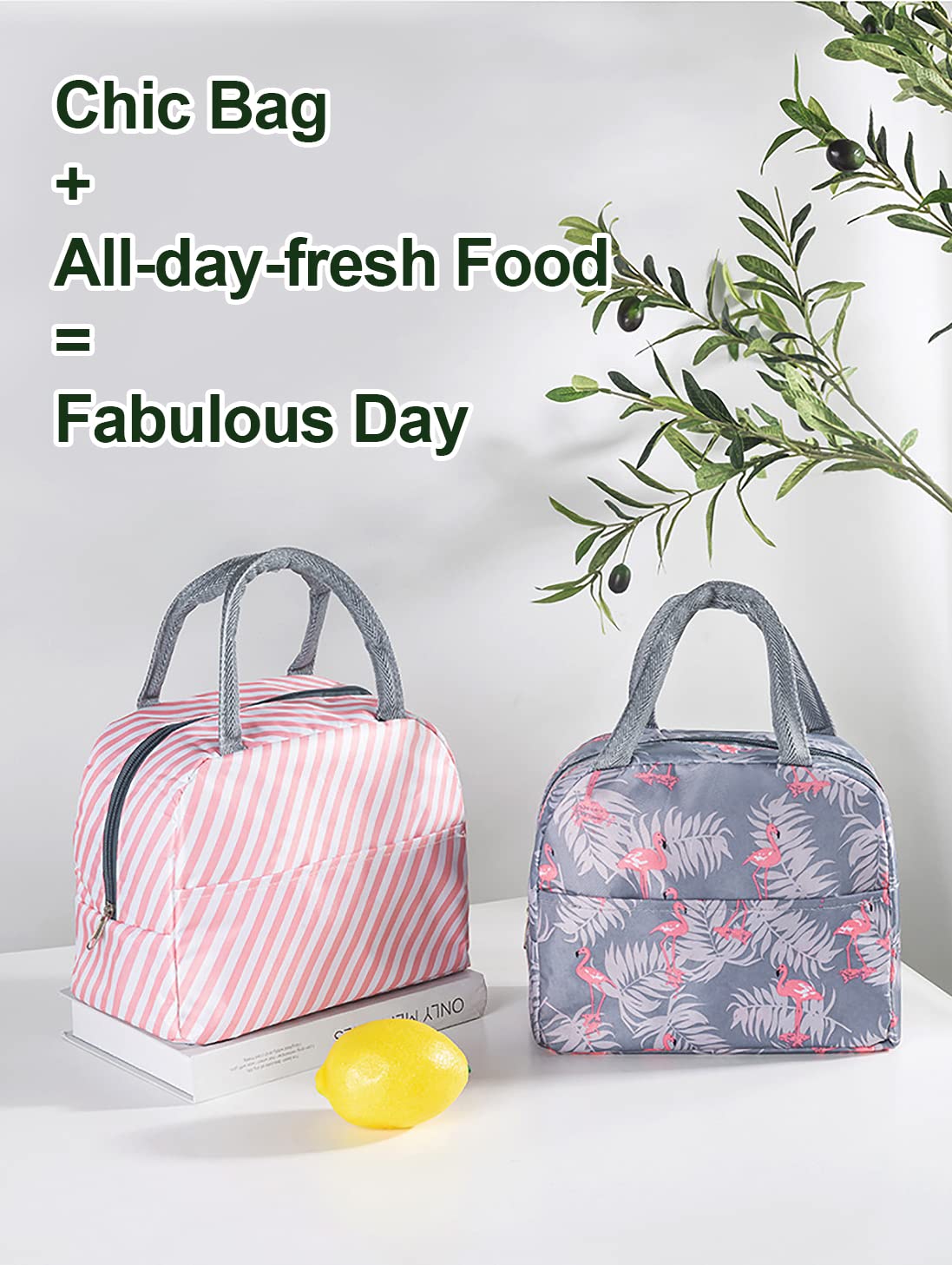 WOOMADA Stripe Insulated Lunch Bag for Women Men Reusable Waterproof Lunch Box Cooler Tote Bag with Pockets for Office Work, Picnic,Travel (stripe)