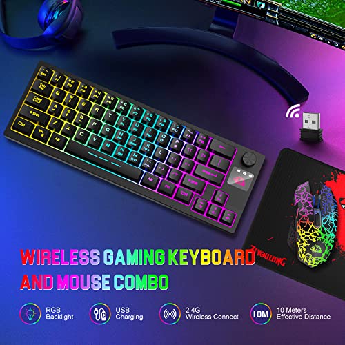 Wireless Gaming Keyboard and Mouse Combo,12 RGB Backlit with Rotary Knob,Long-Lasting Rechargeable Battery 4000mAh,N-Key Rollover,Quick and Quiet Typing Keyboard and Mouse for PC PS4 PS5(Black)