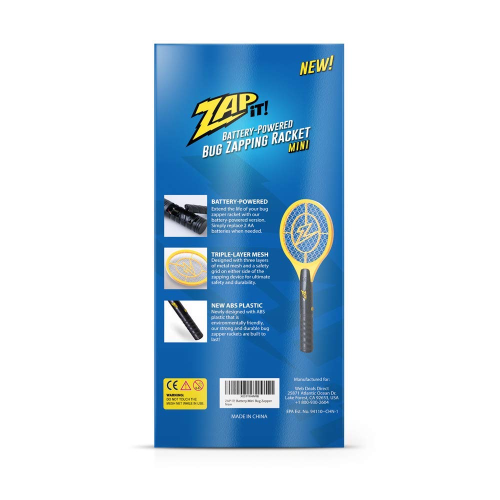 Zap It Electric Fly Swatter Racket & Mosquito Zapper - High Duty Battery Powered 3,500 Volt Electric Bug Zapper Racket - Fly Swatter Electric - Fly Killer Fly Swatter for Indoors (2 AA Included)