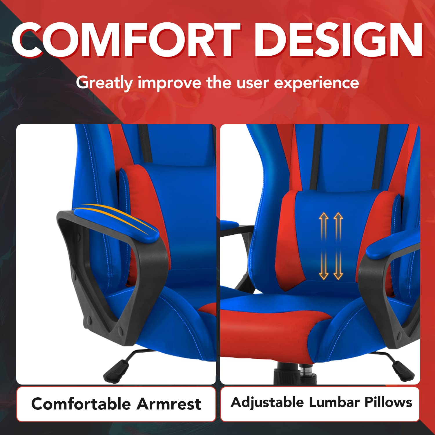 PC Gaming Chair Ergonomic Office Chair Desk Chair PU Leather Computer Chair High Back Racing Chair with Lumbar Support Armrest for Home Office