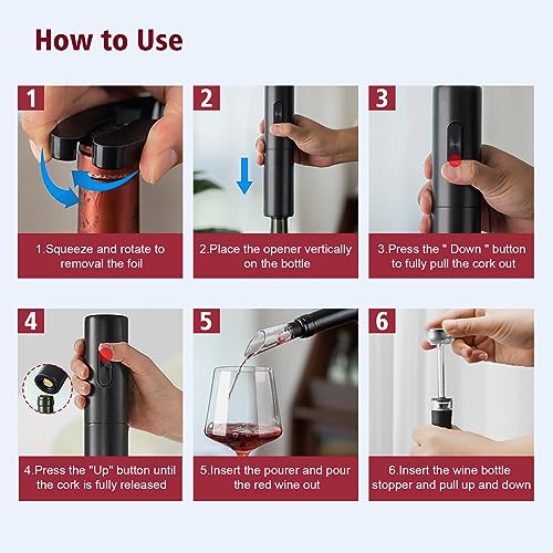 RUIVOKUR Electric Wine Opener Set, Battery Operated Wine Bottle Opener, Automatic Corkscrew Wine Opener with Foil Cutter, Vacuum Stopper, Aerator Pourer, Storage Base, Wine Opener Gift Set