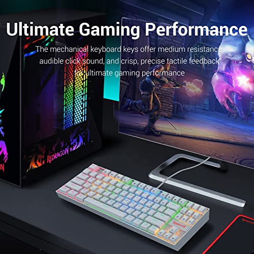 Redragon K552 Mechanical Gaming Keyboard RGB LED Backlit Wired with Anti-Dust Proof Switches for Windows PC (White, 87 Key Brown Switches)
