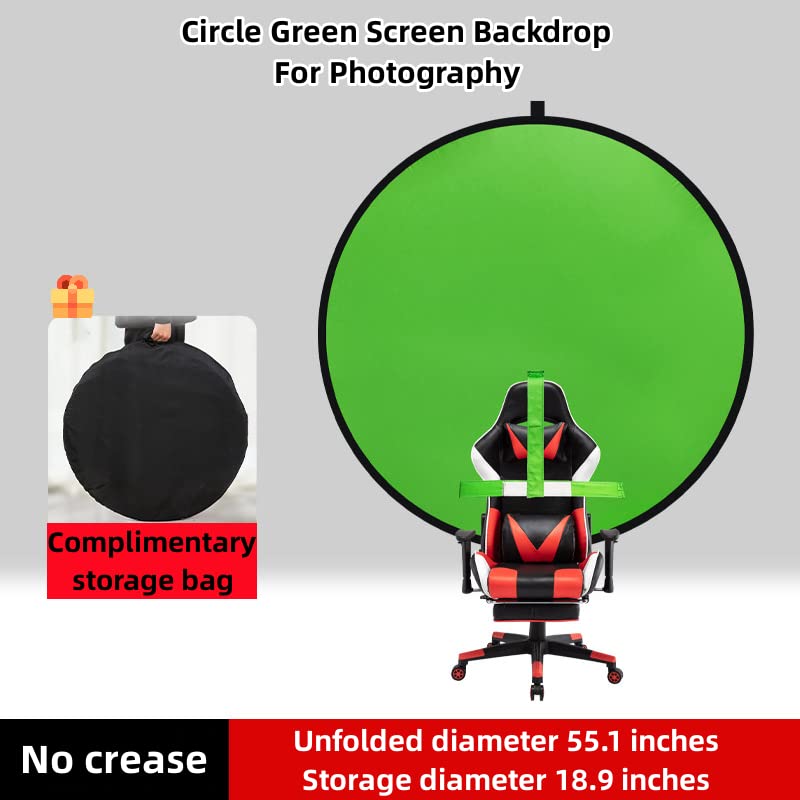 Portable Green Screen Backdrop, Collapsible Webcam Background, Green Screen Chroma Key for Video Chats, Zoom, Online Video Meeting, Photo with Storage Bag (55.1×55.1inch(Circle))