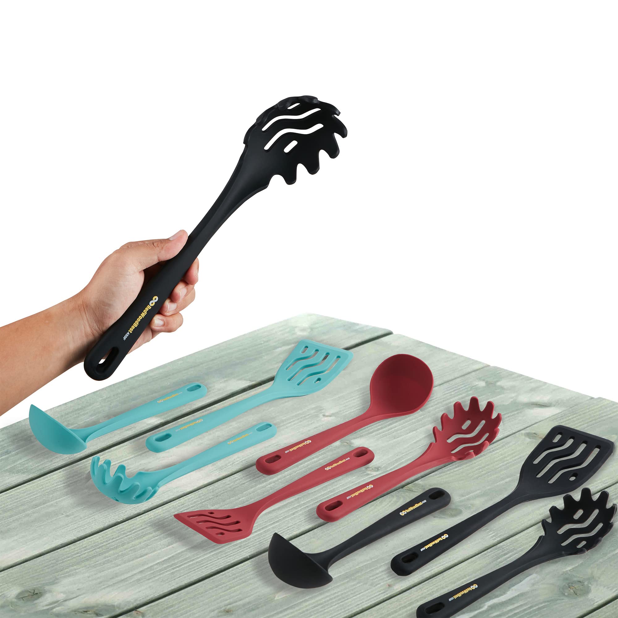 RedWoodBest Silicone Cooking Utensils Set - Make Warm Home-cooked Pasta with Our Silicone Utensils - BPA-Free Silicone Pasta Fork Laddle Turner 3pc Set - Safe for Teflon (Teal Color)
