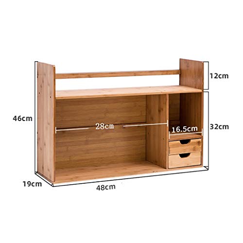 Saladplates-LXM Bookshelf,Bamboo Storage Shelf Bookcase with 2 Drawers, DIY Desktop Storage Rack Organiser Bookshelf for Home and Office