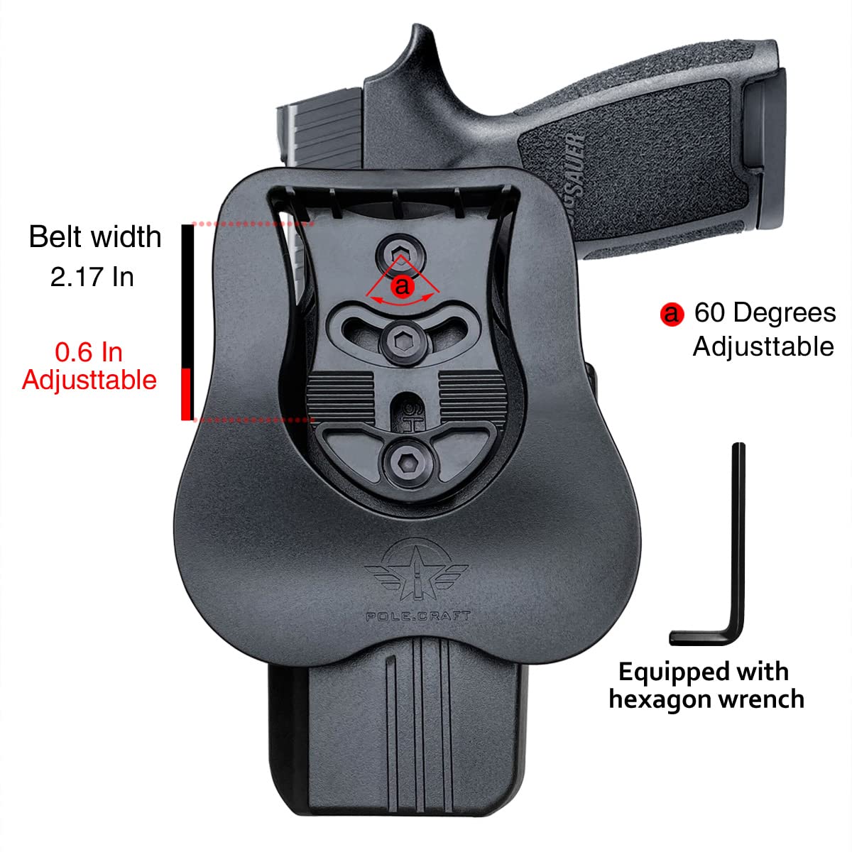 Pole.Craft OWB Paddle Polymer Holsters Fit: Sig Sauer P320 Full Compatible Sig Sauer P320 Carry Pistol, Outside Waistband Open Polymer Holster with Safety Lock, Angle adj-1.5β-2β Belt Adjustable