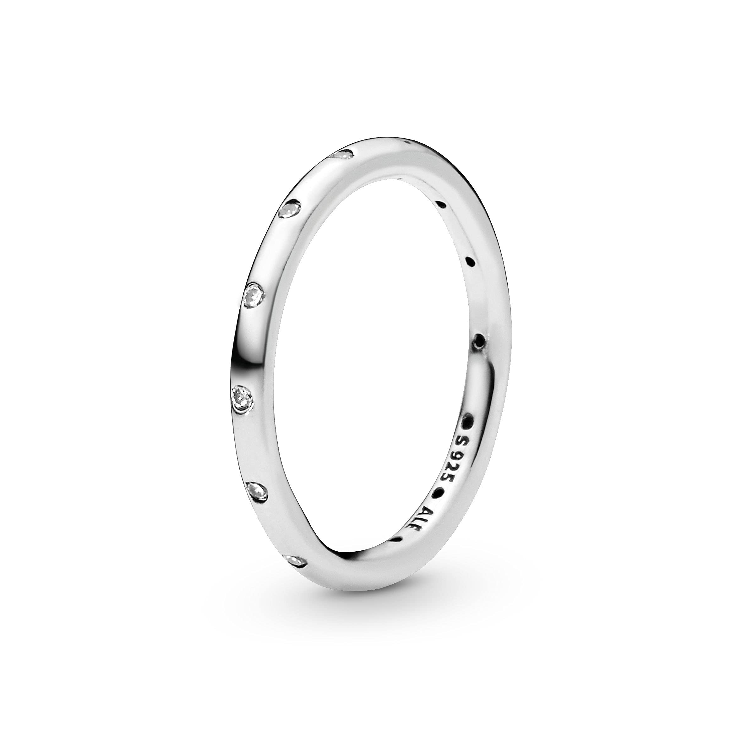 Pandora Simple Sparkling Band Ring - Gift for Her - Stackable Sterling Silver Ring for Women - Sterling Silver with Clear Cubic Zirconia - Size 9