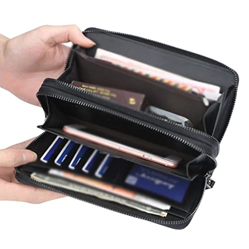 ZCMEB Men's Wallet Long Large Capacity Zipper Wallet Men's PU Leather Wallet Men's Business Wallet