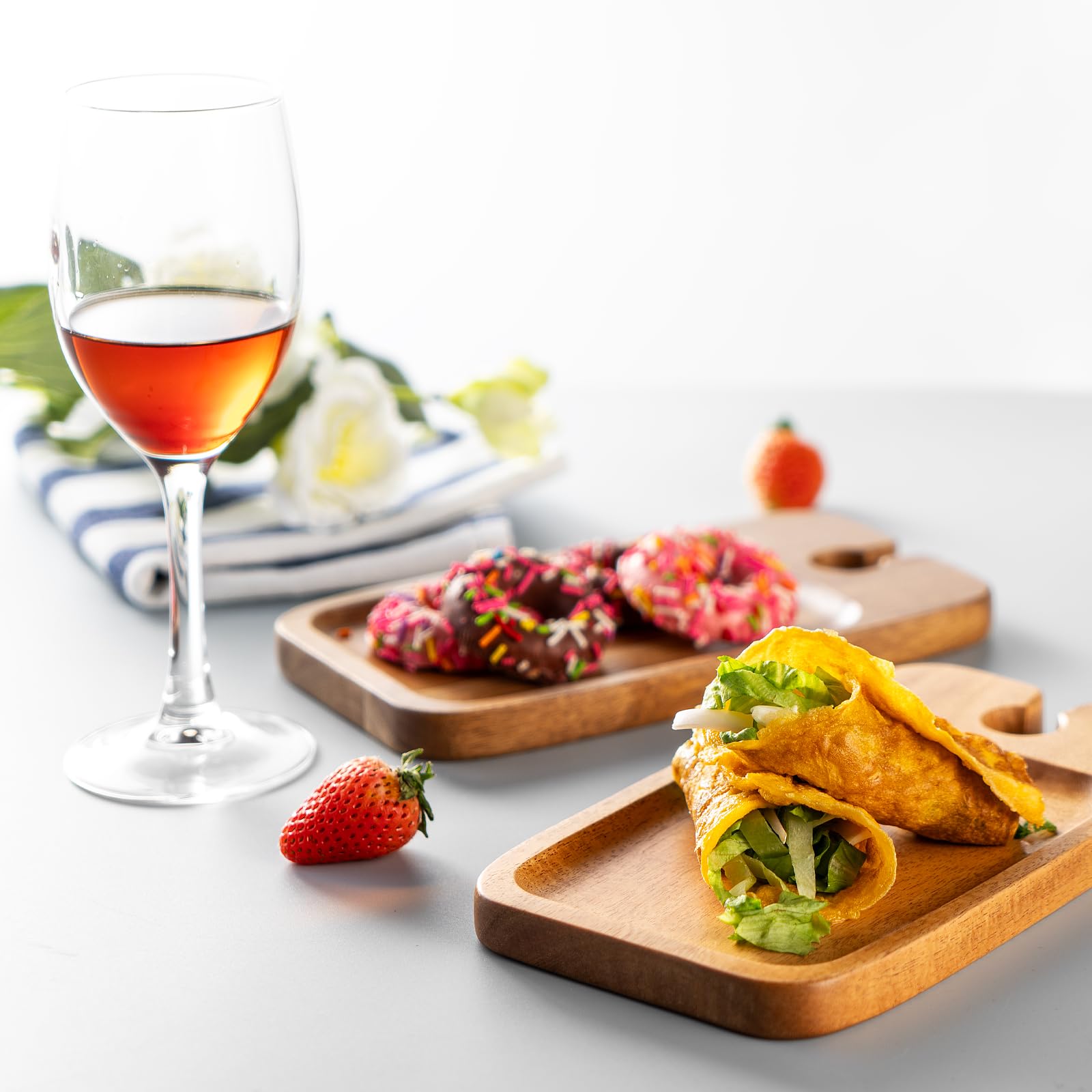 Wine Appetizer Serving Board, James.F Picnic Plate Set of 2, Acacia Wooden Serving Tray with Wine Holder, Mini Charcuterie Cheese Serving Boards Sets for Parties