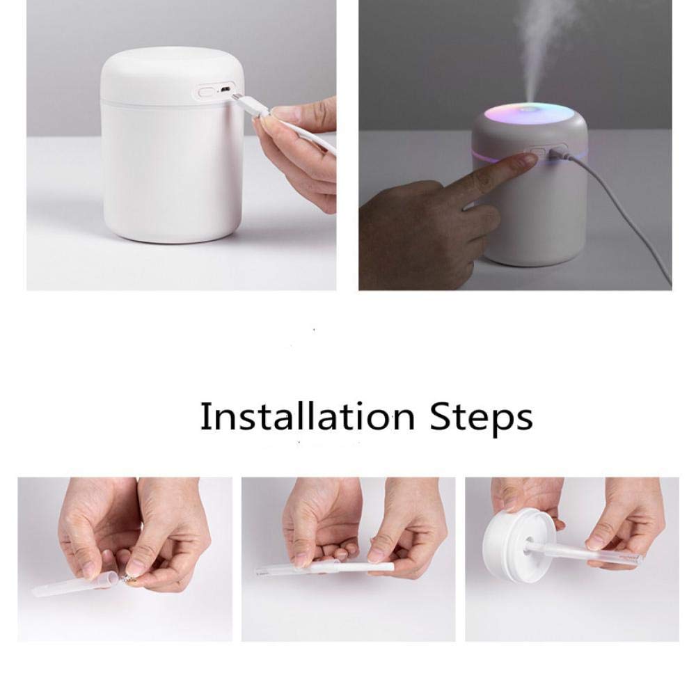 Portable mini humidifier, small atomizing atomizer (with color ambient night light), portable USB personal humidifier, used in bedroom, travel, office, ultra-quiet 300ml automatic shutdown humidifier