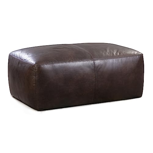 POLY & BARK Denver Leather Ottoman in Full-Grain Semi-Aniline Italian Tanned Leather in Madagascar Cocoa