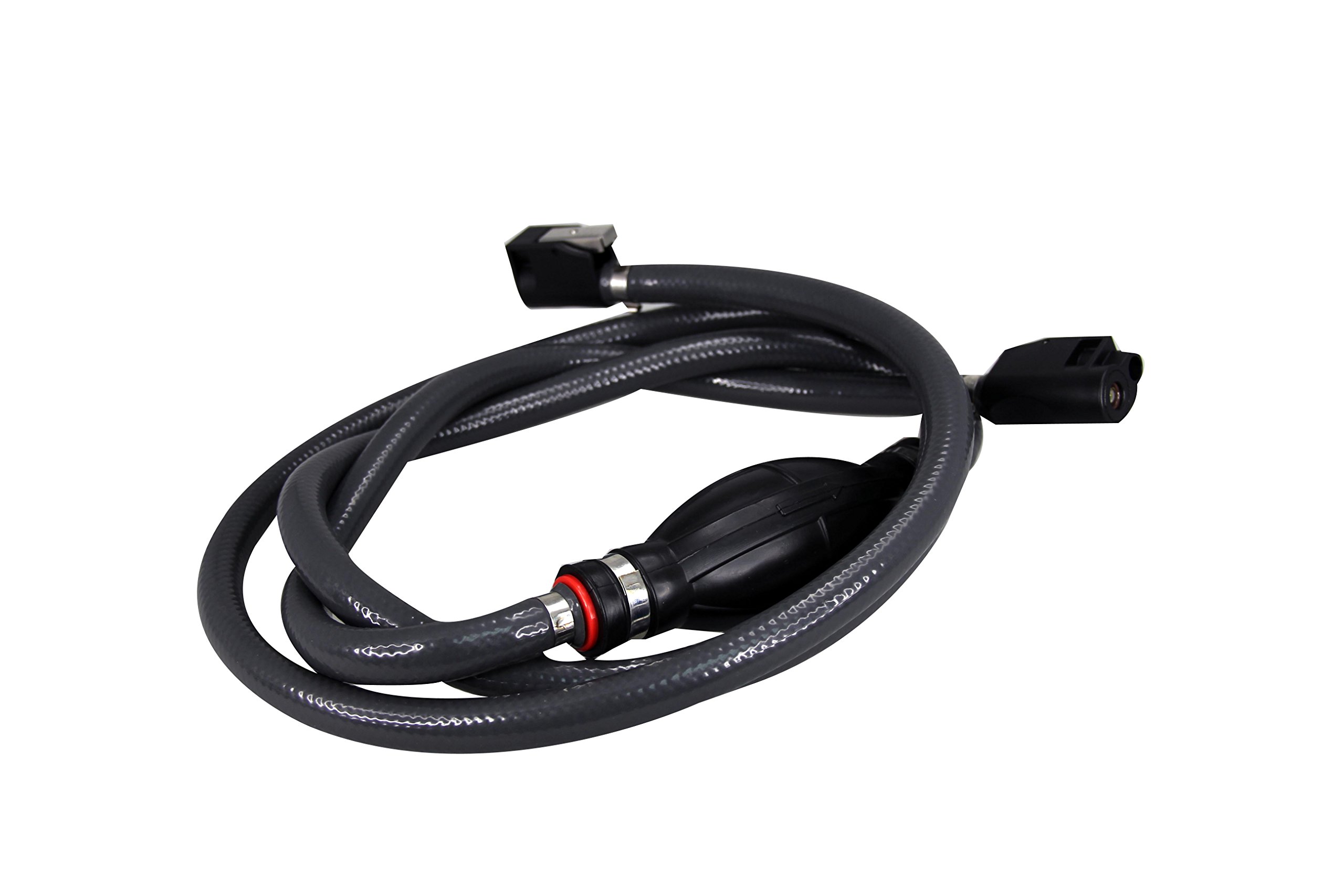 Pactrade Marine Grey Durable Fuel Line Assembly Hose Barbs Rubber Primer Bulb Lengthy 7 ft feet Resistant Material Cover Fuel Flow (3/8" Hose, Mercury Connectors)