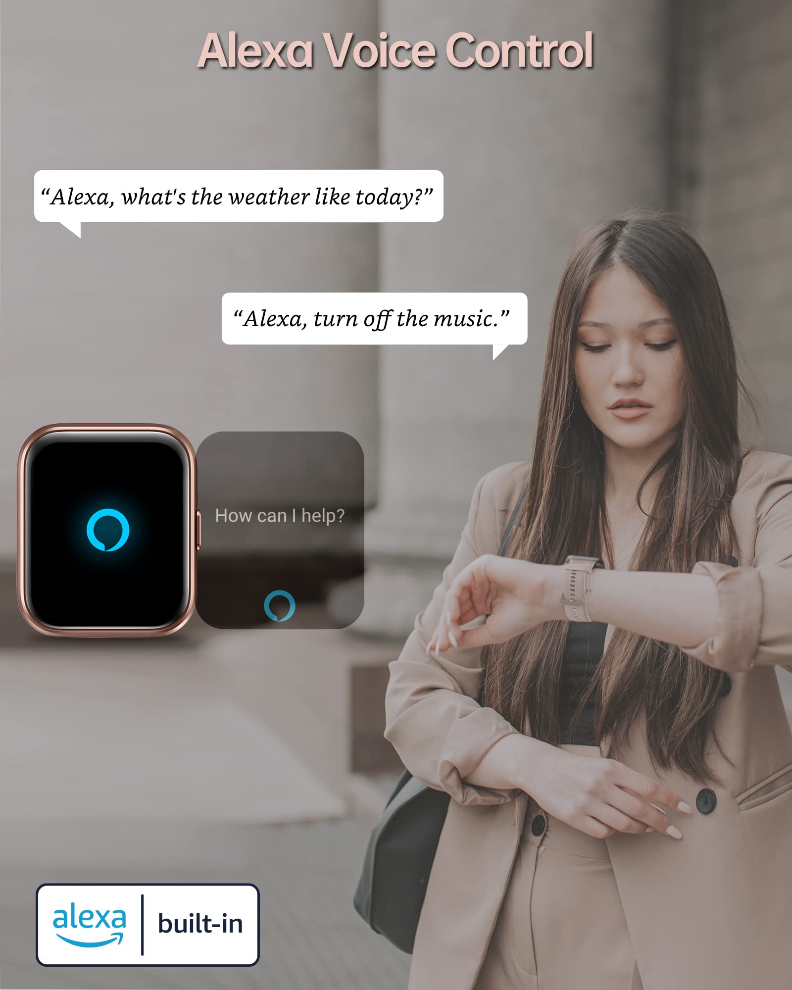 VRPEFIT Smart Watches for Women [Answer/Make Call], 1.7" Touchscreen Fitness Tracker with Heart Rate Blood Oxygen Sleep Monitor Compatible with iPhone & Android, Alexa Built-in, IP68 Waterproof Watch