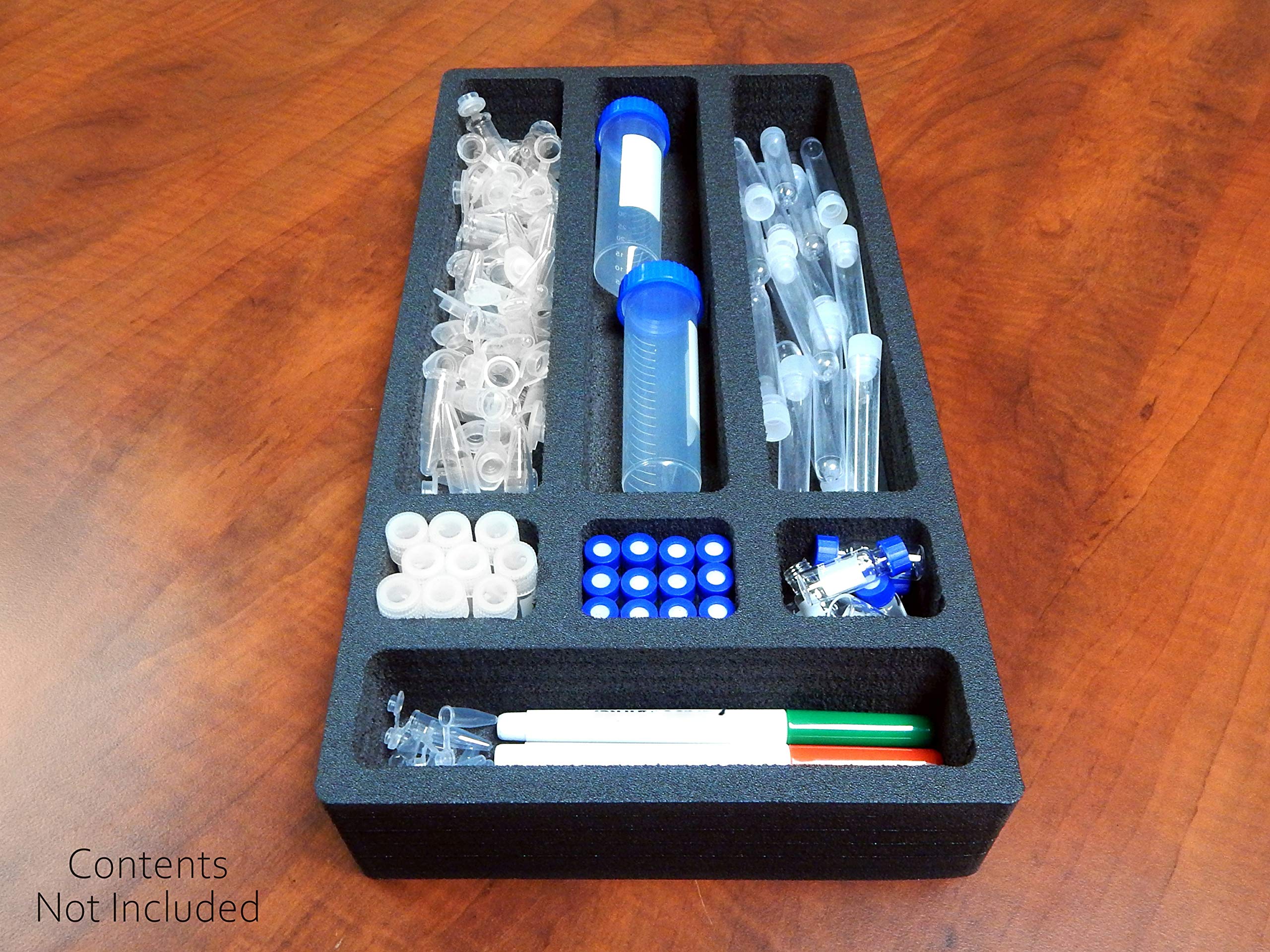 Polar Whale 2 Lab Drawer Organizers Storage Tray Office Practice Medication Anesthesia Crash Cart Organization Non-Slip Anti-Rattle Durable Black Foam 14.5 x 7.5 Inch 7 Compartments