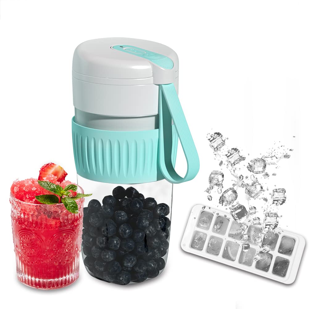 WOOLALA Portable Smoothie Blender with Ice Cube Tray, 380ML Personal Blender Mini Juicer Cup for Commuting Travel Sports, One Blender Bottle for Blending & Drinking