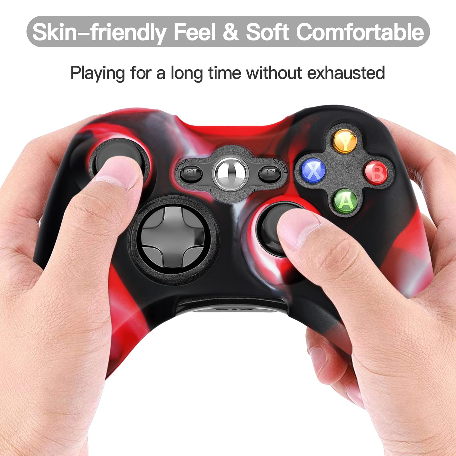 XNMOA Protective Skin for Xbox 360 Protector Cover Case for Xbox Accessories Set, Anti-Slip Soft Comfort Silicone Skin Case Compatible with Xbox 360 Controller (Red Black White )