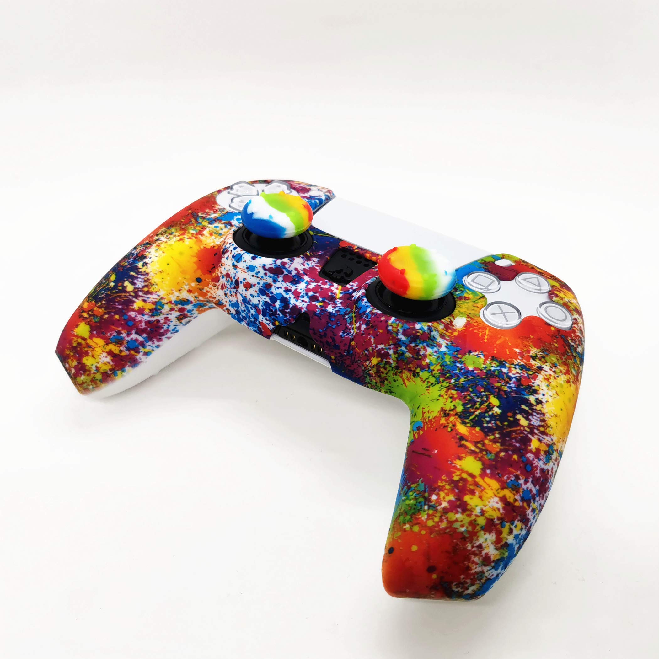 Silicone Skin for PS5 Dualsense Controller, 2pcs Durable Case Cover for Playstation 5 with 10pcs Thumb Joysticks Grips (1)