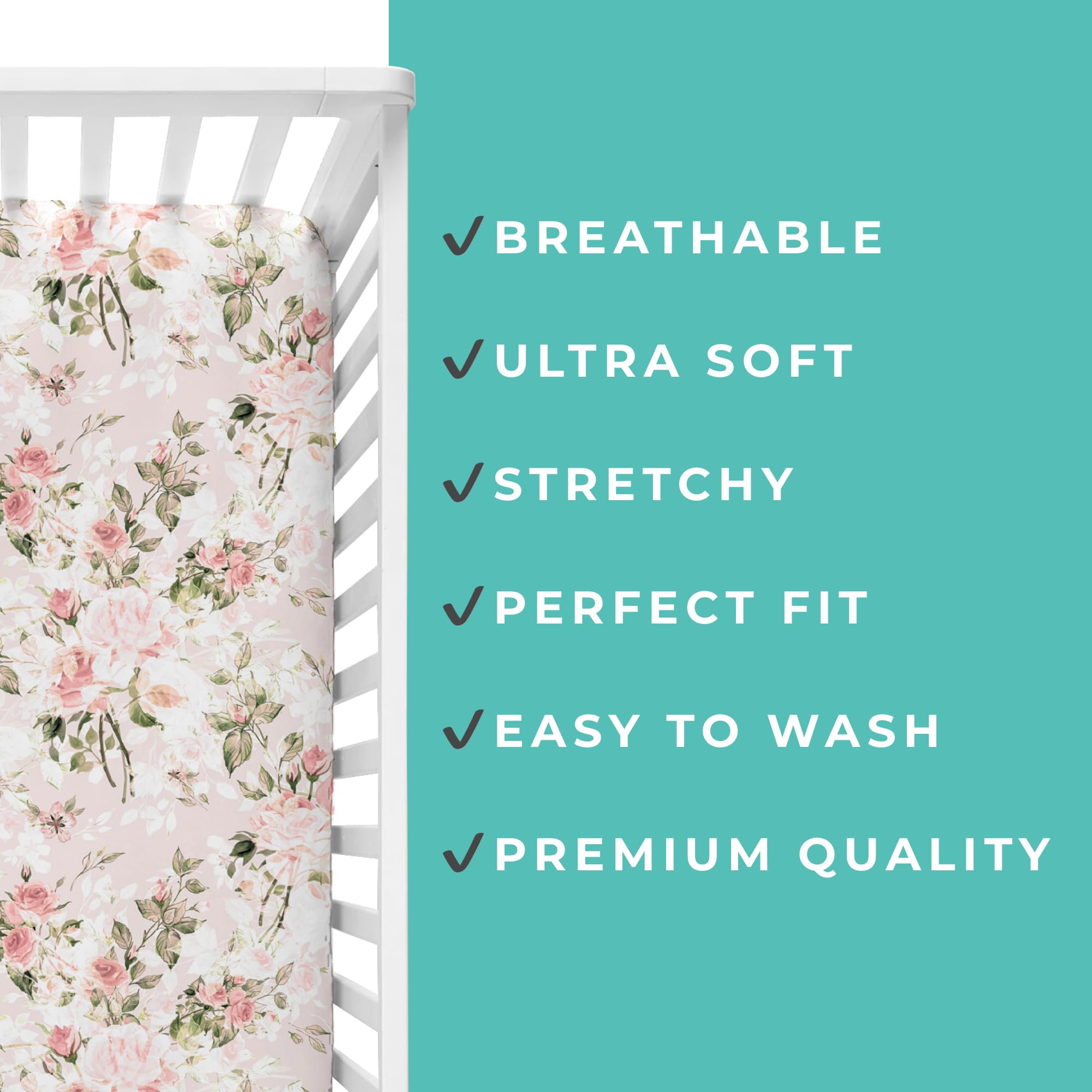Posh Peanut Fitted Crib Sheet, Soft Viscose from Bamboo Fabric, Standard Crib and Toddler Mattresses 52" by 28" (Vintage Pink Rose)