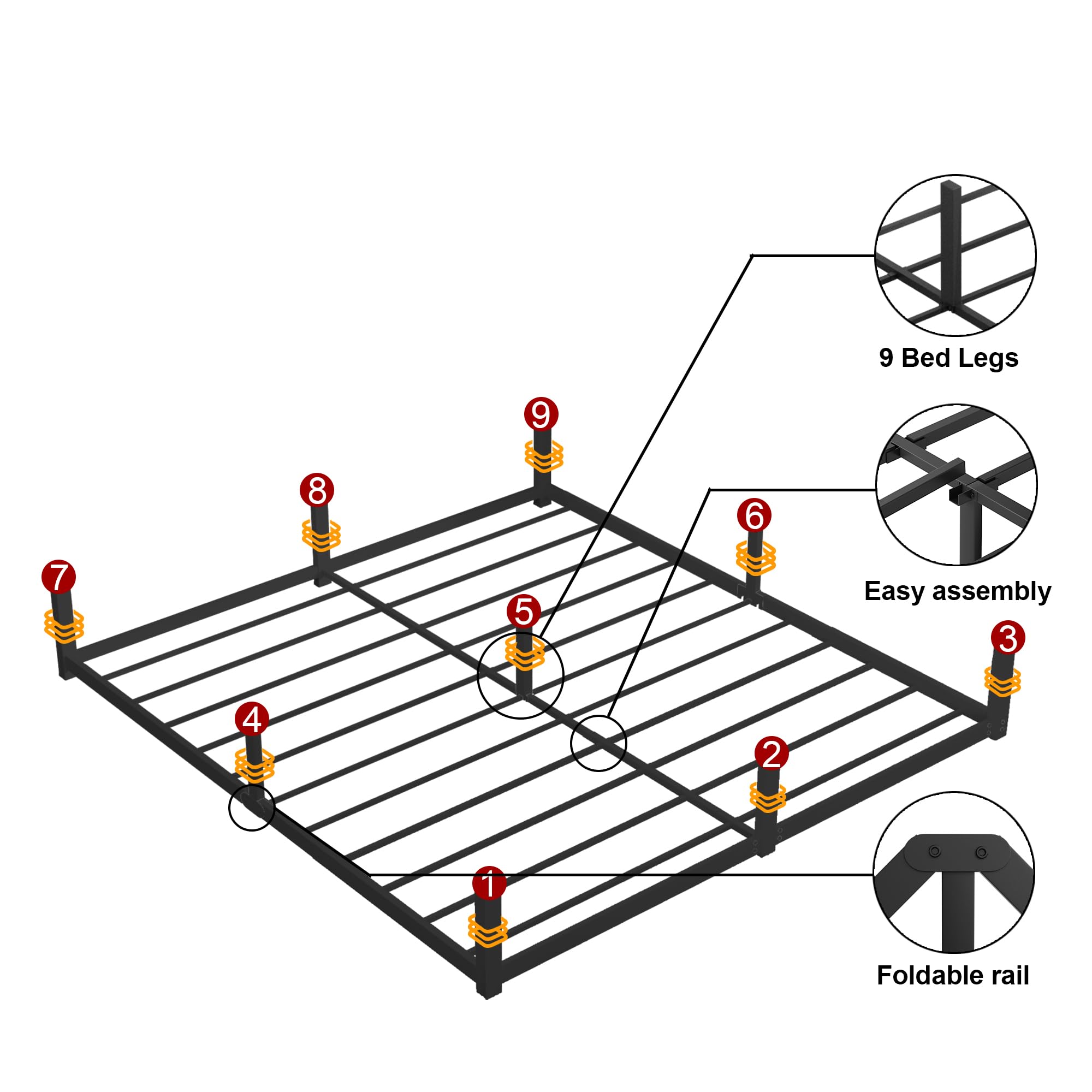 ONEMO 14 Inch King Bed Frame with Headboard and Footboard Metal Platform Bed Frames Heavy Duty Mattress Foundation Quiet and Anti-Slip No Box Spring Needed Black