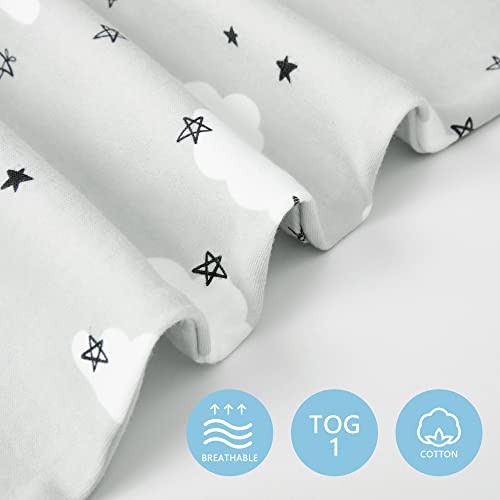 TILLYOU Cotton Sleep Sack 2 Pack - TOG 1 Baby Wearable Blanket with 2-Way Zipper, Extra Soft Sleeveless Sleeping Bag for Infants, 6-12 Months, Grey Cloud & Gray Arrow