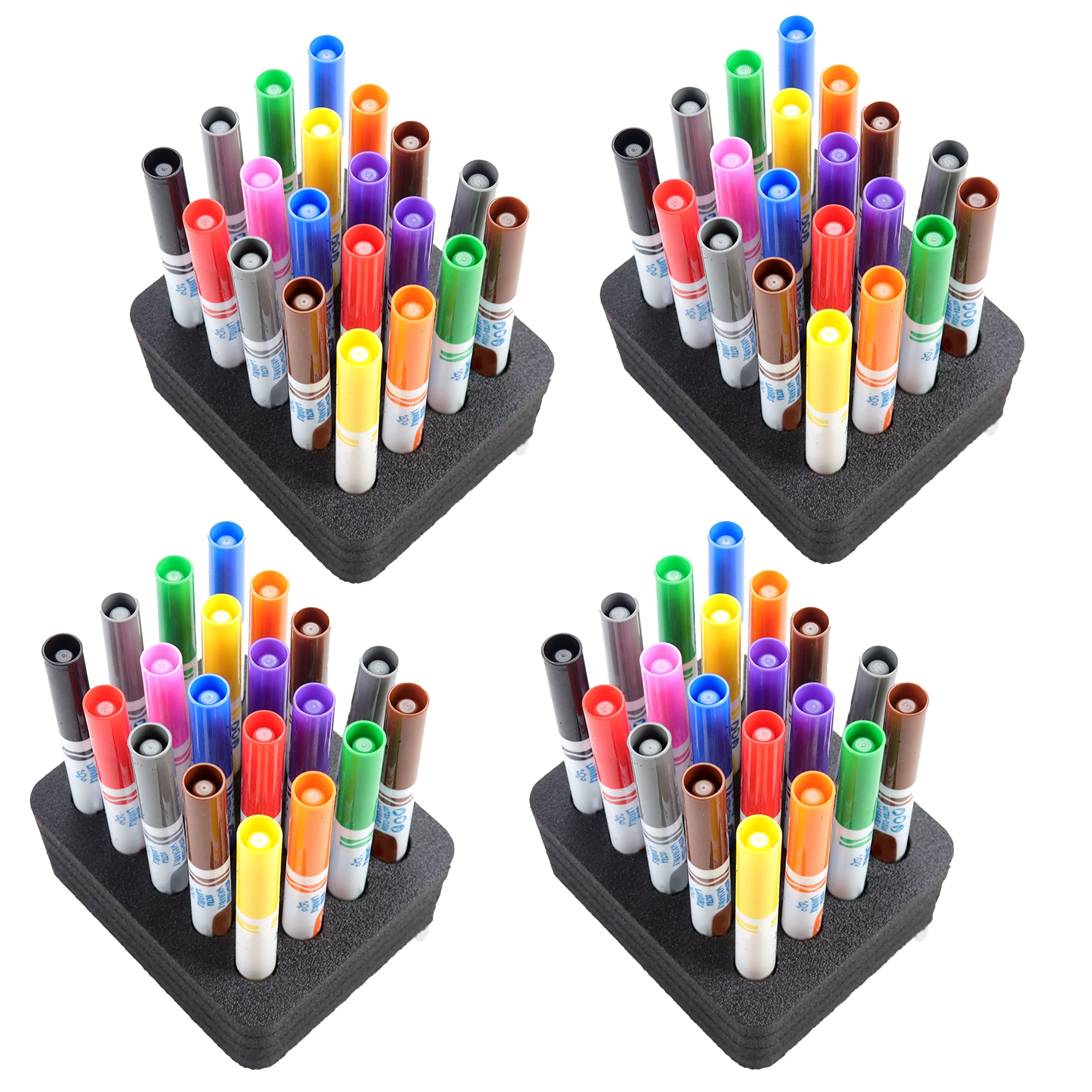 Polar Whale 4 Washable Marker Desk Stand Organizers Compatible with Crayola and Others Design Storage Tray Supply Non-Scratch Non-Rattle Washable Durable Black Foam Each Holds 20