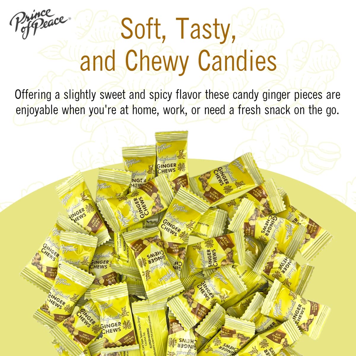 Prince of Peace Ginger Chews with Lemon, 2.2lb/1 kg. β Candied Ginger β Candy Pack β Ginger Chews Candy β Natural Candy