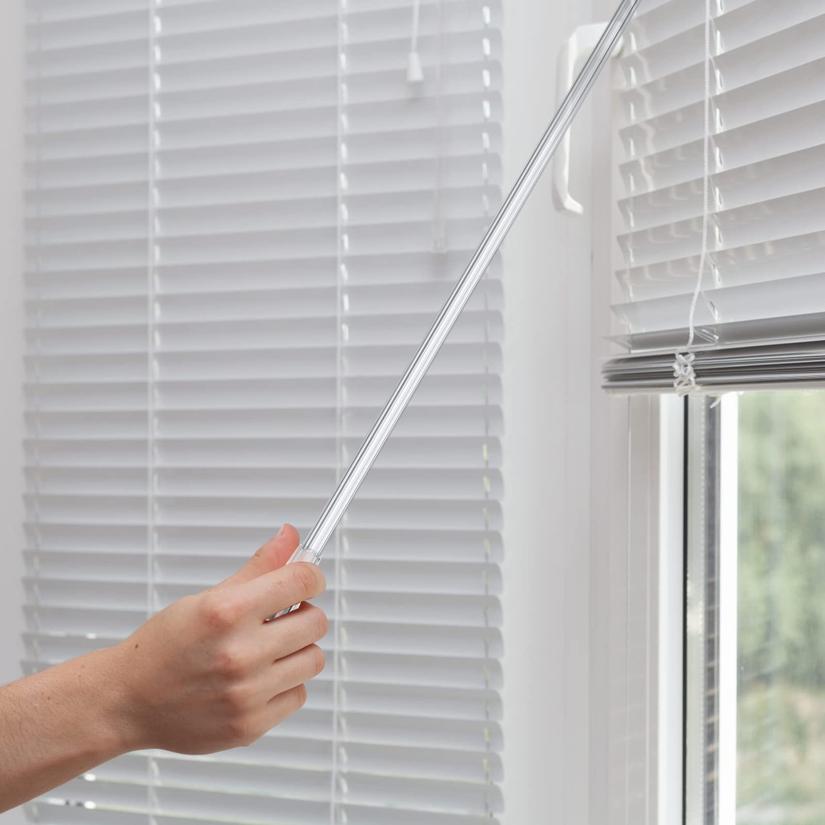 PAGOW 6Sets Vertical Blind Wand, 12 Inches Transparent PVC Blind Tilt Wand with Hook and Handle, Blind Rod Opener Long Window Blind Stick Replacement Parts