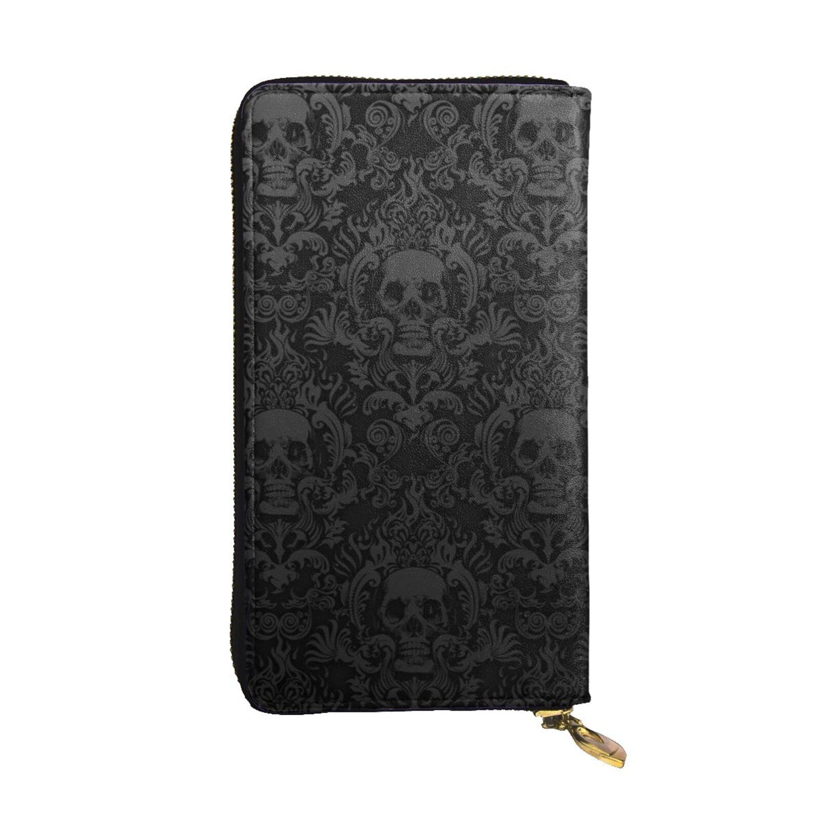 VVTDESA Gothic Wallpaper Skull Print Men'S And Women'S Leather Wallets Clutches And Wallets Soft Leather Print Zip Multi Card Slots