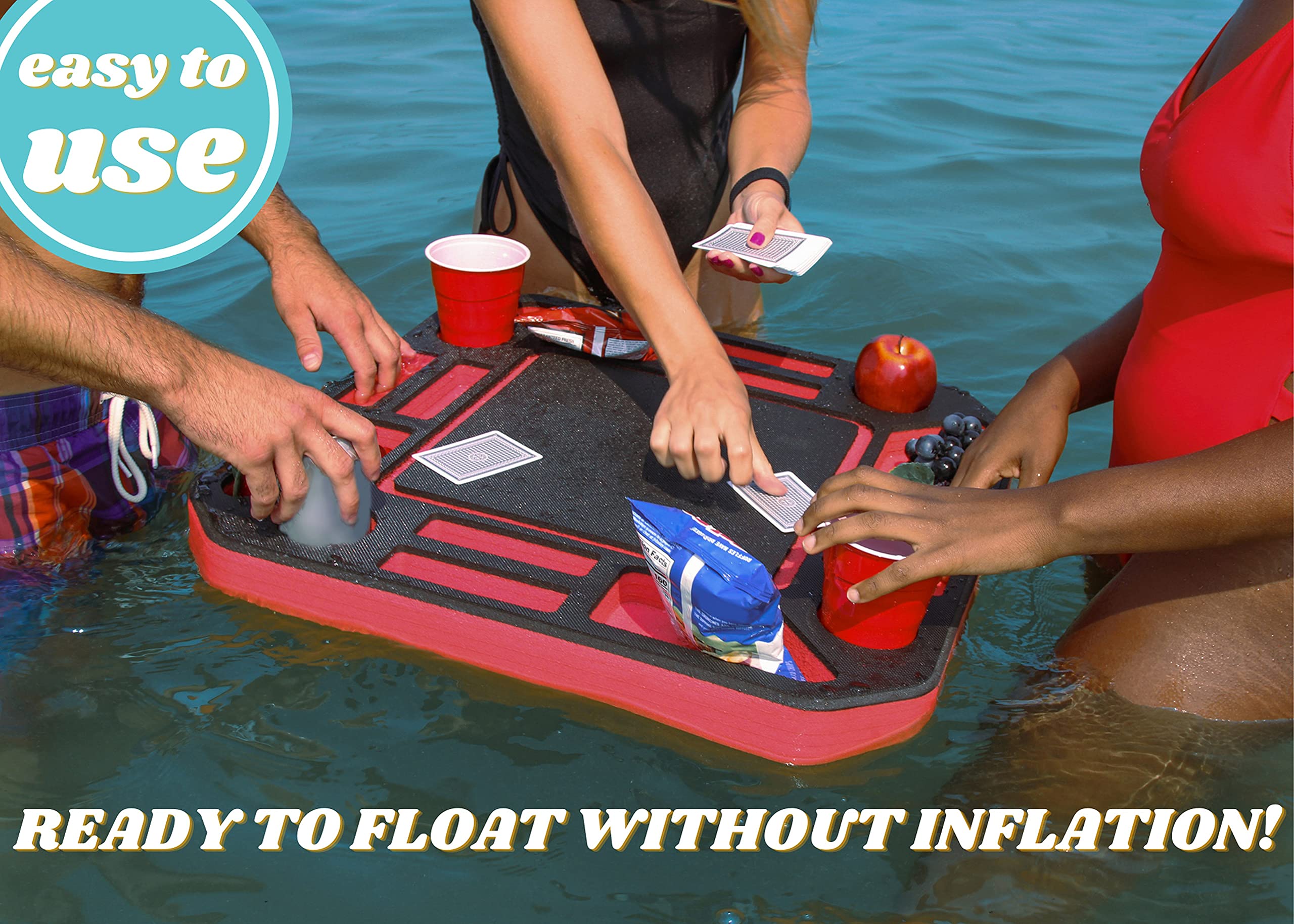 Polar Whale Floating Large Poker Table Blue and Black Game Tray for Pool or Beach Party Float Lounge Durable Foam 40.5 Inch Chip Slots Drink Holders with Waterproof Playing Cards Deck UV Resistant