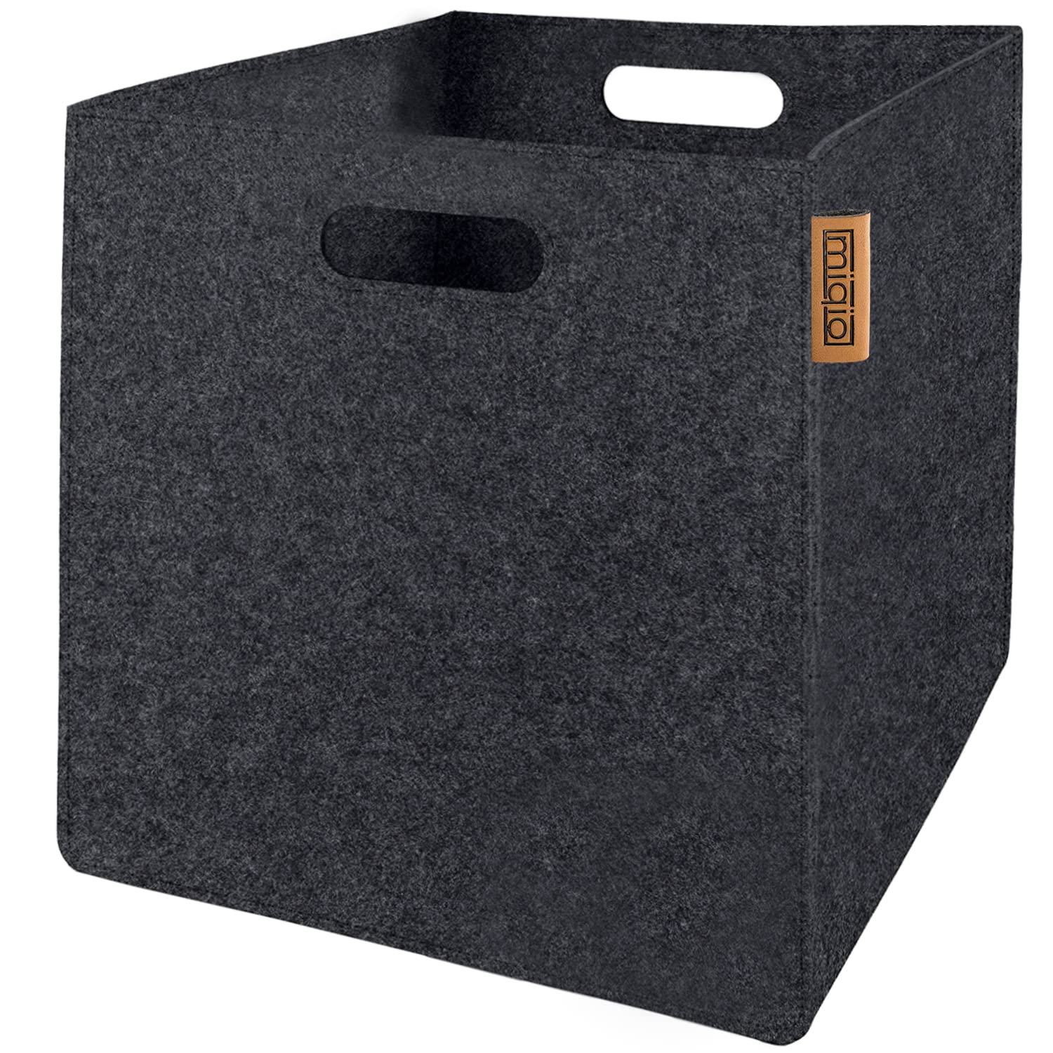 Storage Baskets for Shelves | Felt and Leather | Set of 4 Cubes | 12x12x12 in Closet Bins for Shelves, Baskets for Closet Organization Kallax Cubes Toy Storage (Light Grey or Dark Grey)