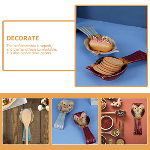 Zerodeko 2pcs Owl Spoon Rest Cooking Spoon Rest Coffee Spoon Holder for Coffee Bar Ceramic Spoon Rack Sauce Plate House Accessories for -cream Spoon Desktop Stove Ceramics