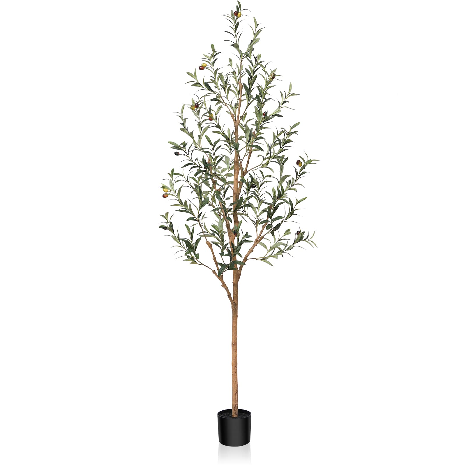 OAKRED Artificial Olive Tree, 6FT Tall Fake Silk Plants with Natural Wood Trunk Faux Potted Tree for Home Decor Indoor Office Porch, Set of 1