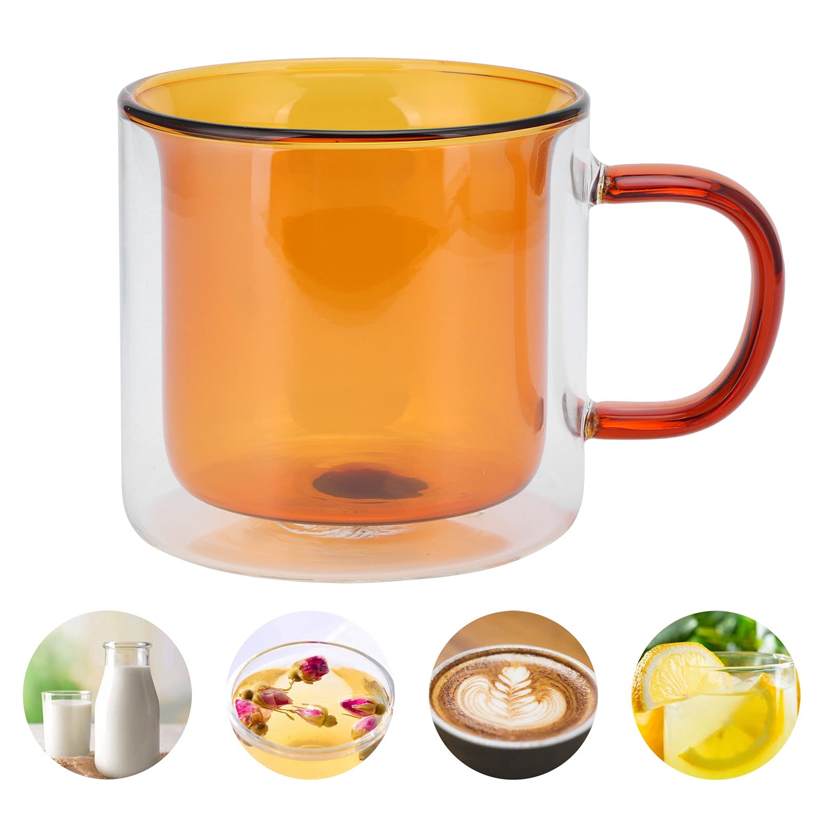 UIYIHIF 250ml Double Wall Insulated Coffee Mugs, Glass Espresso Cups with Handle Colored Glass Coffee Cups, Perfect for Latte, Cappuccinos, Beverage and Tea(Yellow)