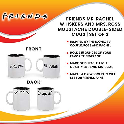 Ukonic Friends Mr. Rachel Whiskers and Mrs. Ross Moustache Double-Sided Mugs | Set of 2