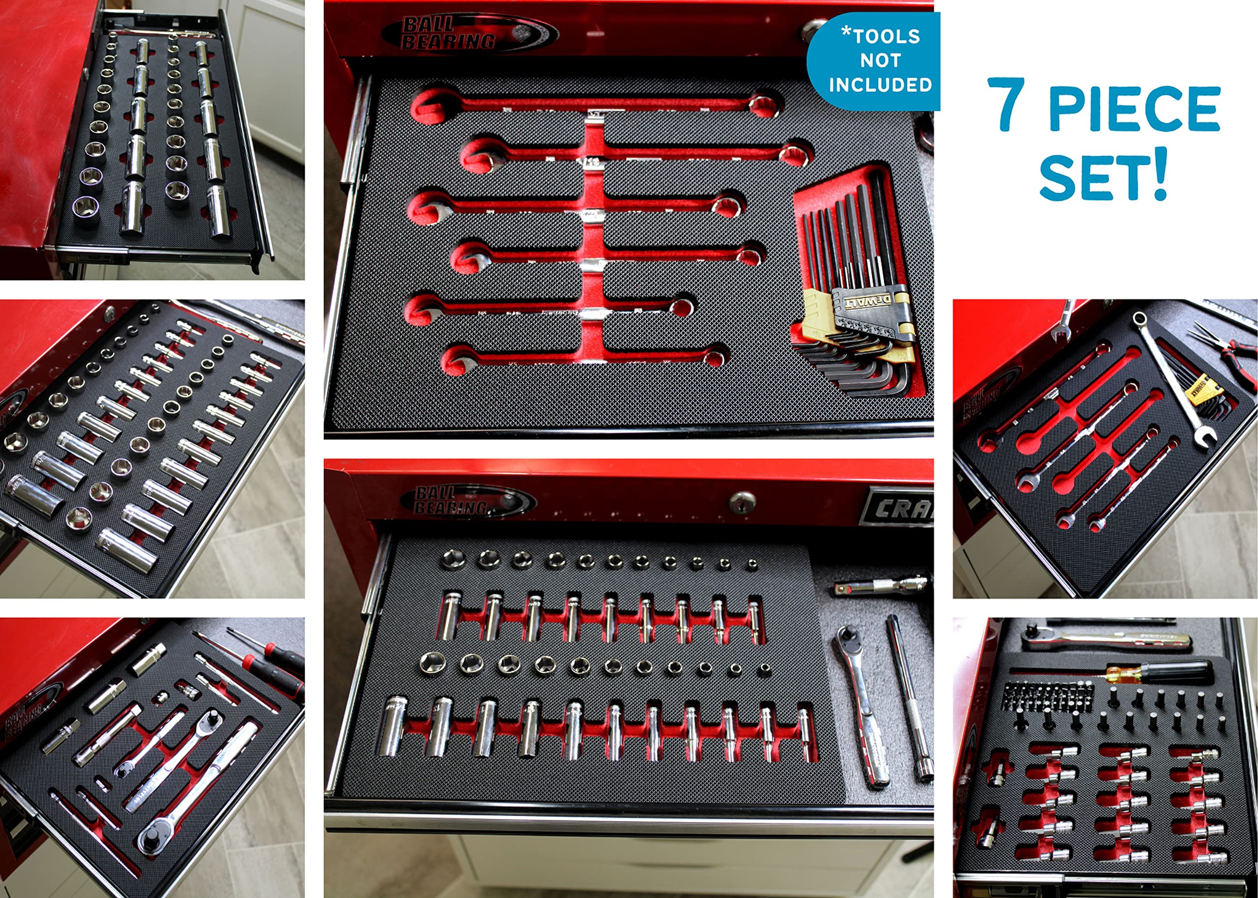 Polar Whale Tool Drawer Organizer Inserts Fits DEWALT 247 Piece Mechanics Set Red and Black Durable Foam Trays Holds Many Tools and Accessories ONLY for DWMT81535 Fits Most Cabinet and Chest Drawers